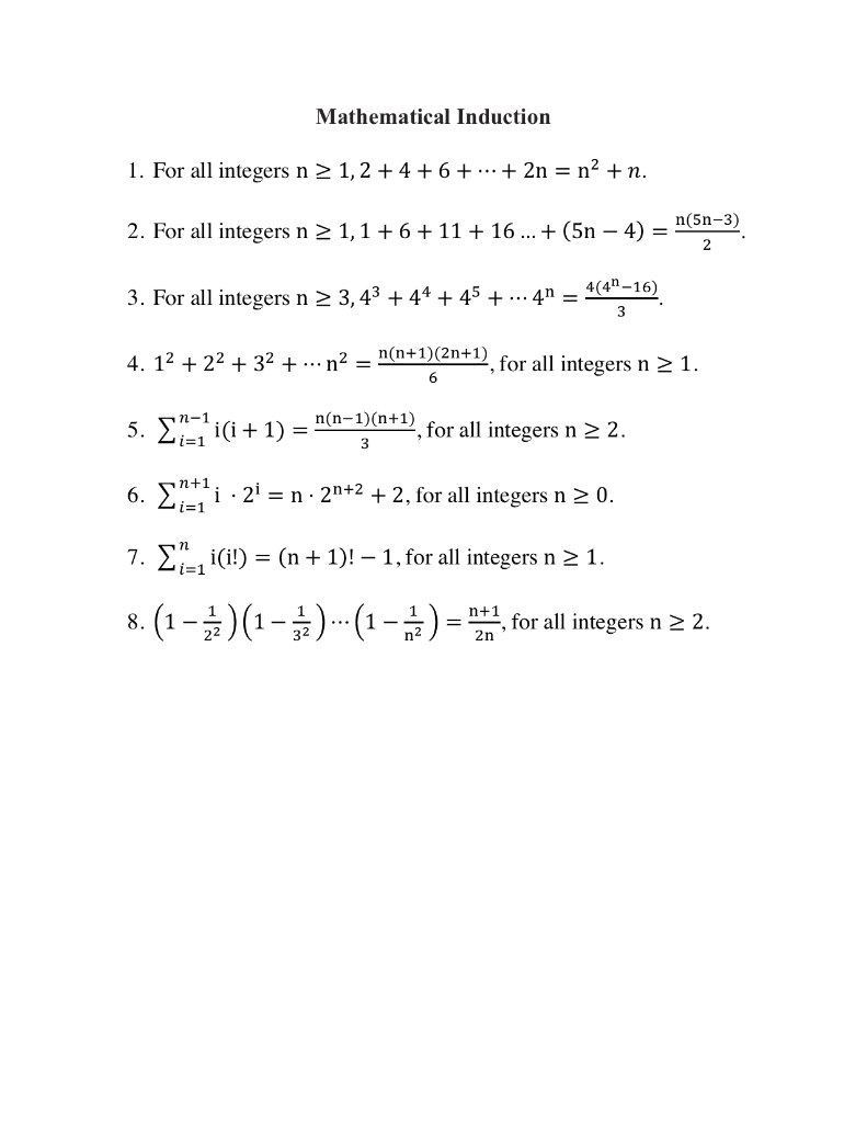 Solved Mathematical Induction 1. For all integers n 2 1,2 +4 | Chegg.com