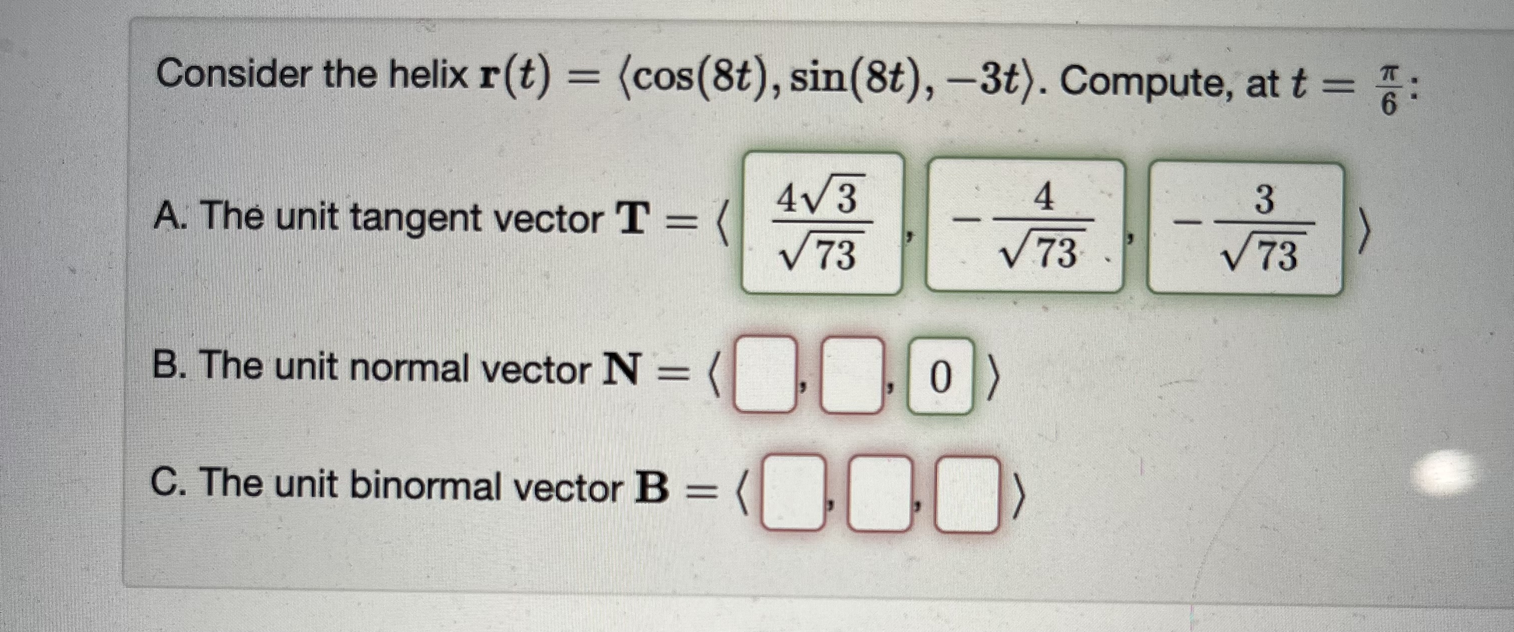 Solved Consider the helix r(t)=(:cos(8t),sin(8t),-3t:). | Chegg.com
