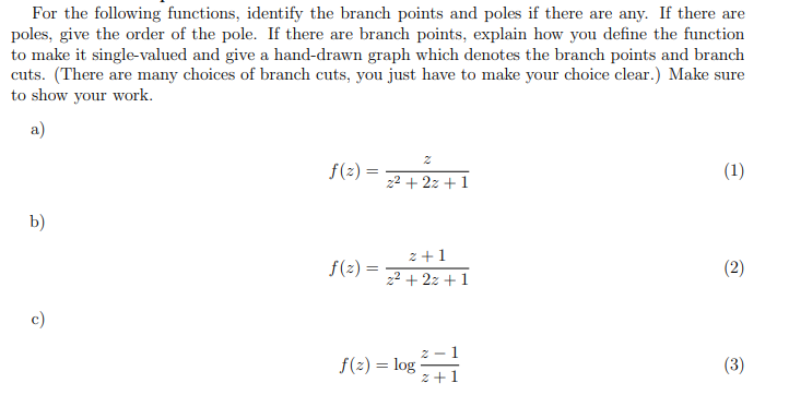 Solved For the following functions, identify the branch | Chegg.com