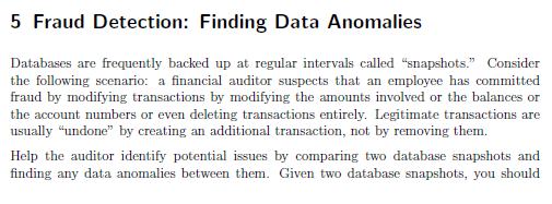 5 Fraud Detection: Finding Data Anomalies Databases | Chegg.com