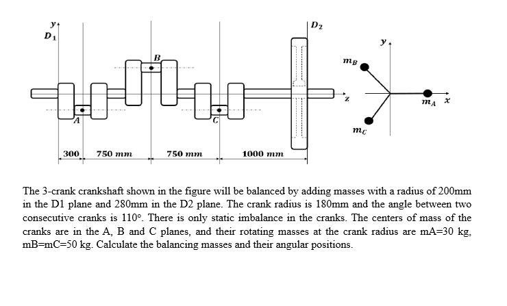Solved The 3-crank crankshaft shown in the figure will be | Chegg.com