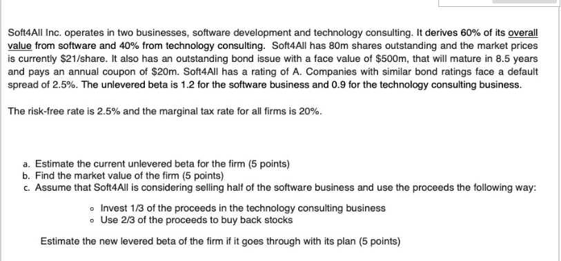 Solved Soft4All Inc. operates in two businesses, software | Chegg.com