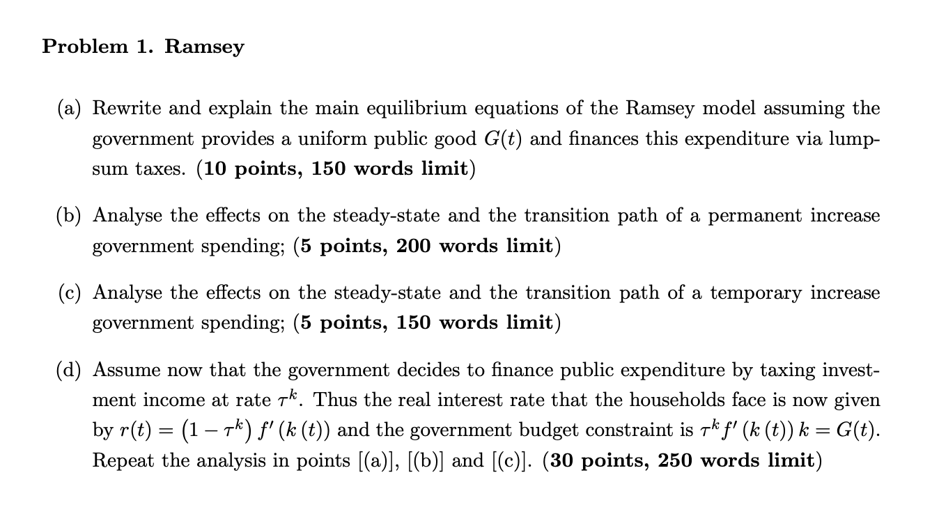Solved Problem 1. Ramsey (a) Rewrite and explain the main | Chegg.com