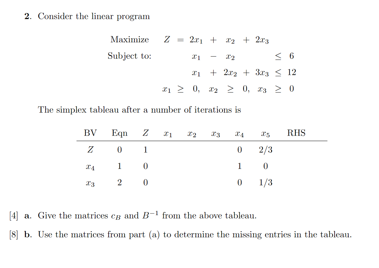 Solved 2. Consider the linear program Maximize Z = 2x1 + X2 | Chegg.com