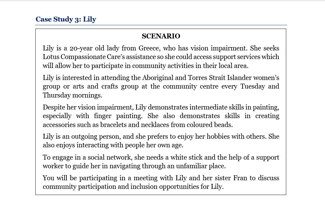 [Solved]: SCENARIO Lily is a 20-year old lady from Greece,