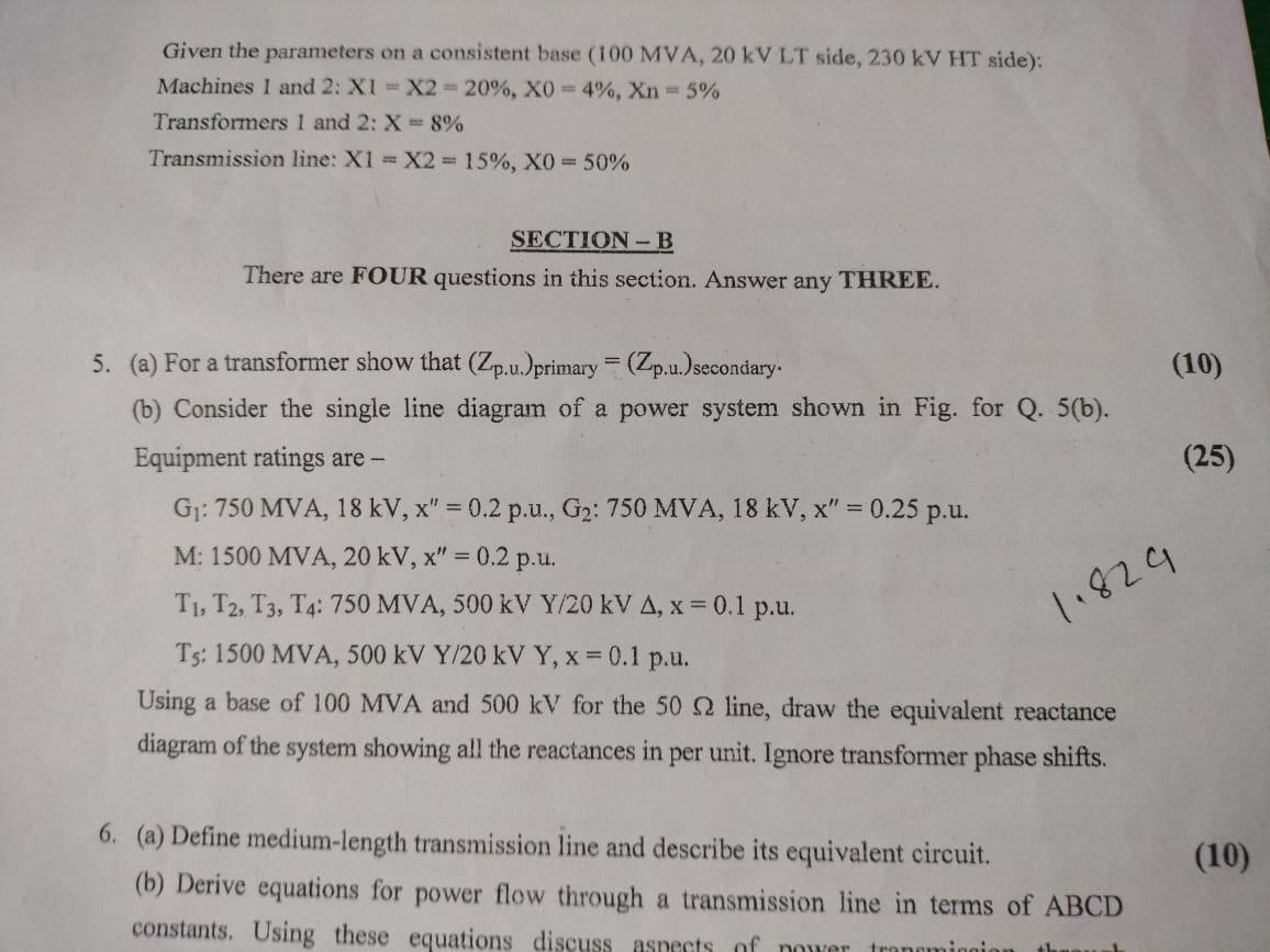 Solved Given the parameters on a consistent base (100 MVA, | Chegg.com