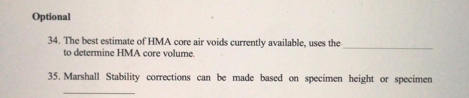 Solved Optional 34. The best estimate of HMA core air voids | Chegg.com