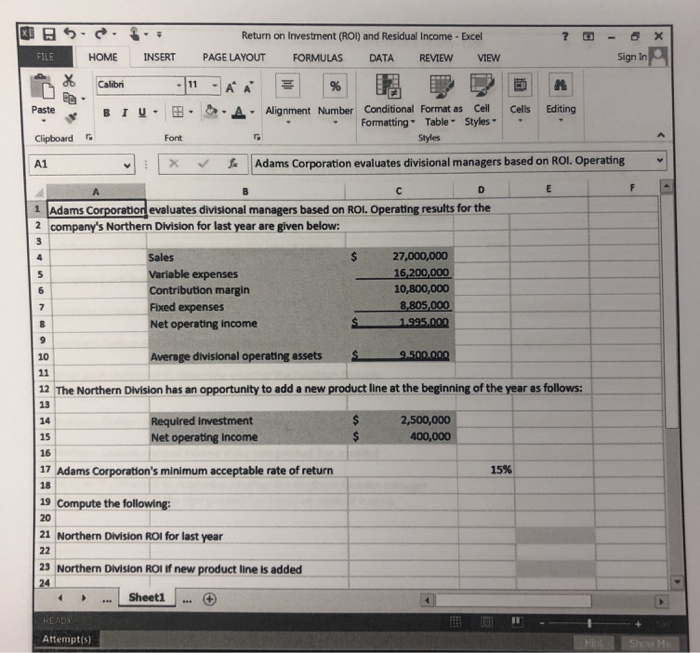 Solved Return on Investment (ROI) and Residual Income. | Chegg.com
