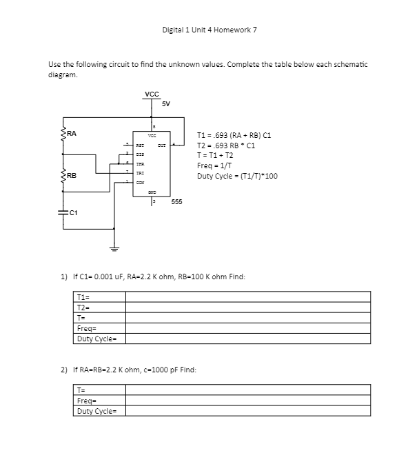 Solved Digital 1 Unit 4 Homework 7 Use the following circuit | Chegg.com