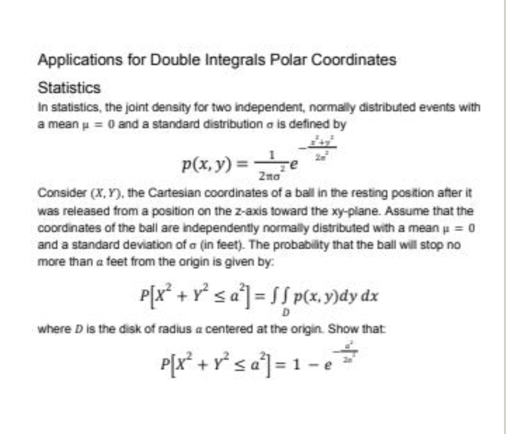 Solved Applications for Double Integrals Polar Coordinates | Chegg.com