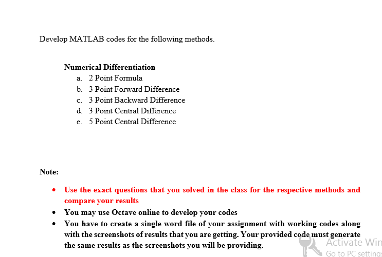 Solved Develop MATLAB codes for the following methods. | Chegg.com