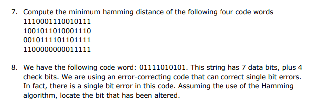 7. Compute the minimum hamming distance of the | Chegg.com