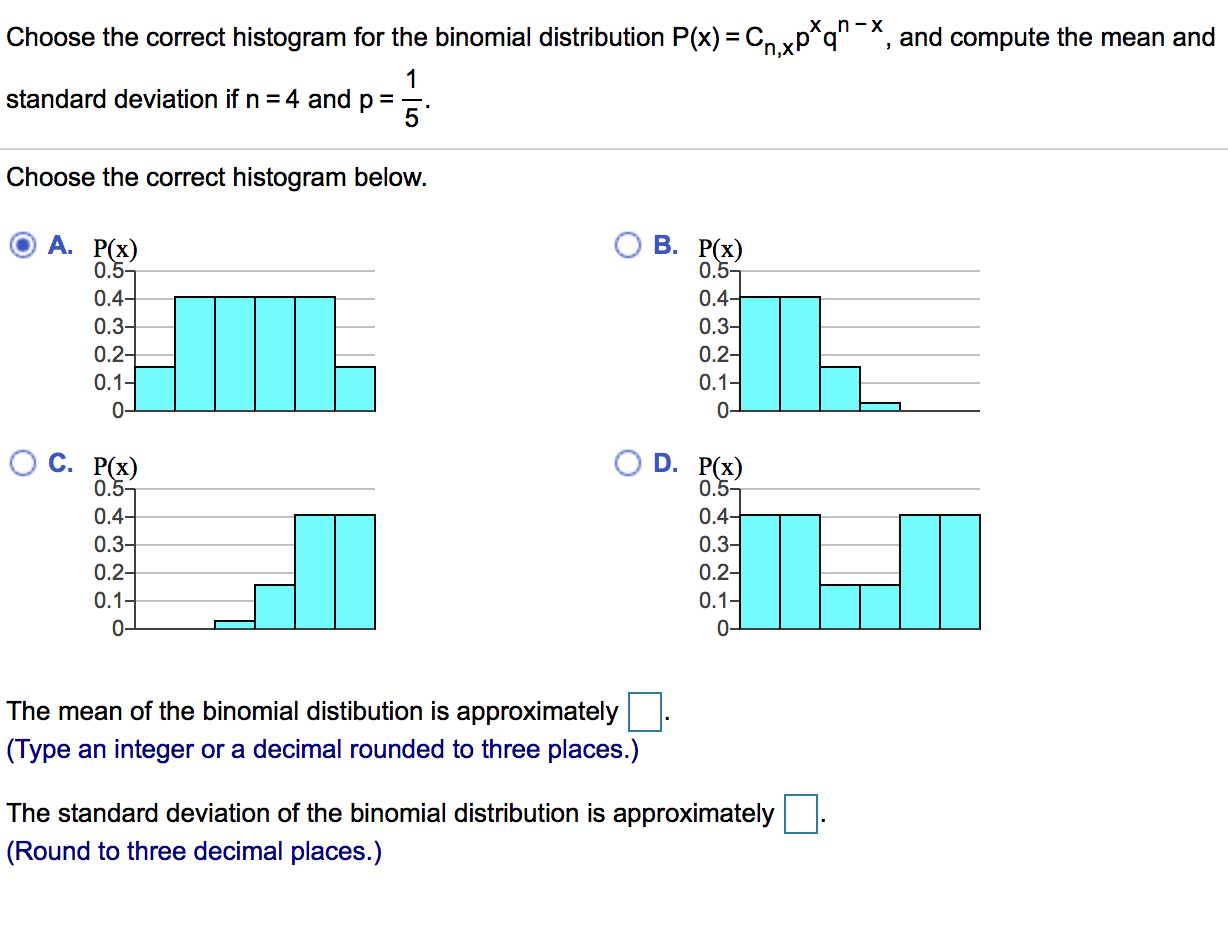 Solved Choose the correct histogram for the binomial | Chegg.com