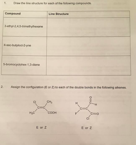Solved 1. Draw the line structure for each of the following | Chegg.com