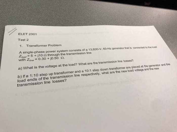 Solved ELET 2301 Test 2 1. Transformer Problem A | Chegg.com