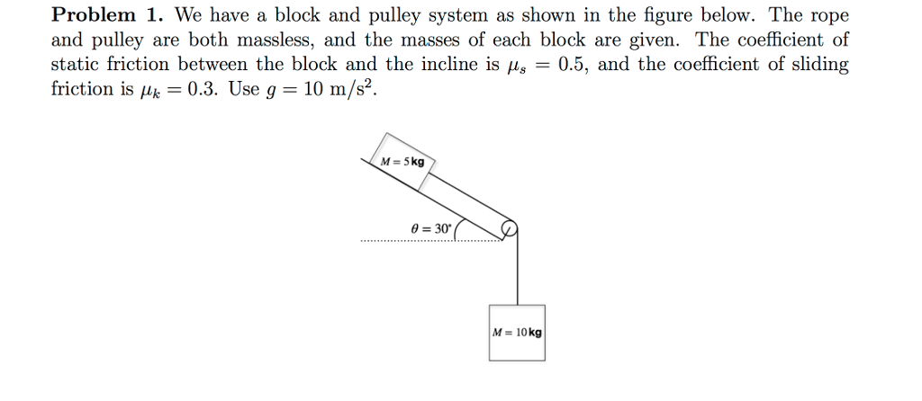 Solved Problem 1. We have a block and pulley system as shown | Chegg.com