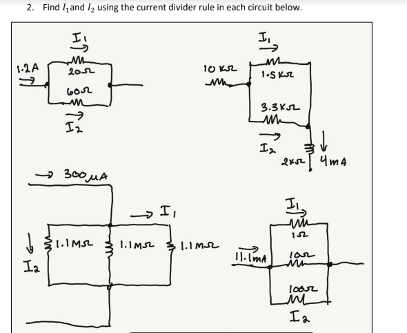 Solved 2. Find I1 and I2 using the current divider rule in | Chegg.com