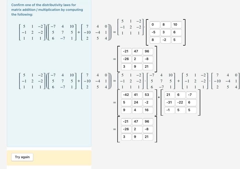 Solved Confirm one of the distributivity laws for matrix | Chegg.com