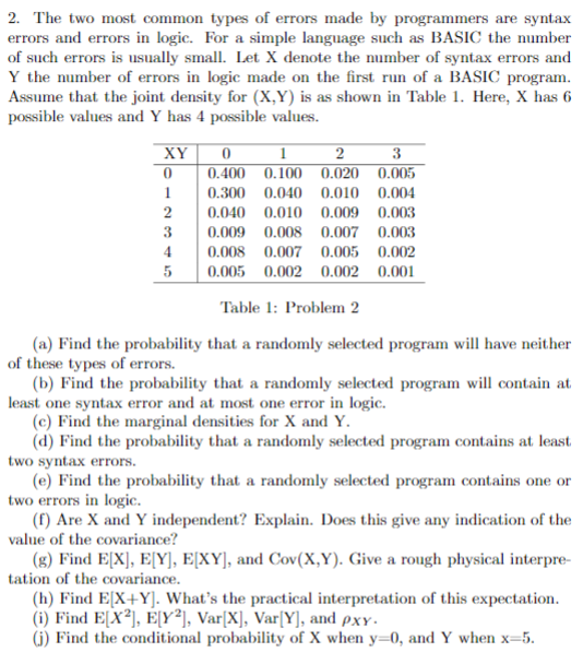 Solved 1 2. The two most common types of errors made by | Chegg.com