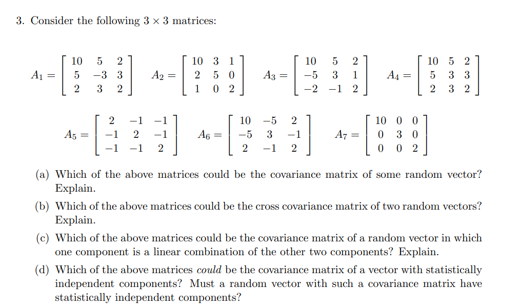 3. Consider the following 3×3 matrices: | Chegg.com