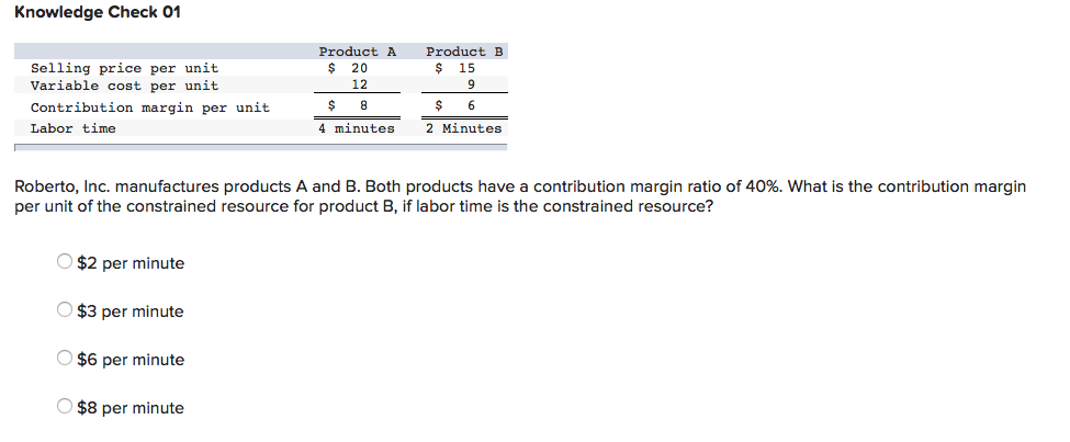 Solved Knowledge Check 01 Product AProduct B selling price | Chegg.com