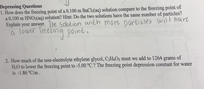 Solved Depressing Questions 1. How does the freezing point | Chegg.com