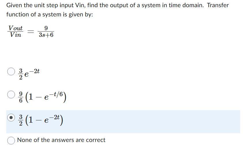 Solved Given The Unit Step Input Vin Find The Output Of A 9326