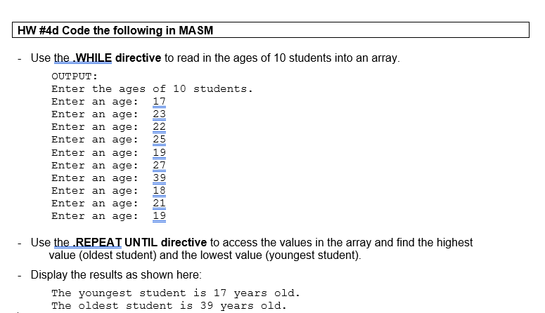 Solved HW #4d Code the following in MASM - Use the WHILE | Chegg.com