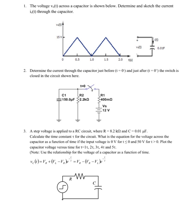 Solved The voltage ve(t) across a capacitor is shown below. | Chegg.com