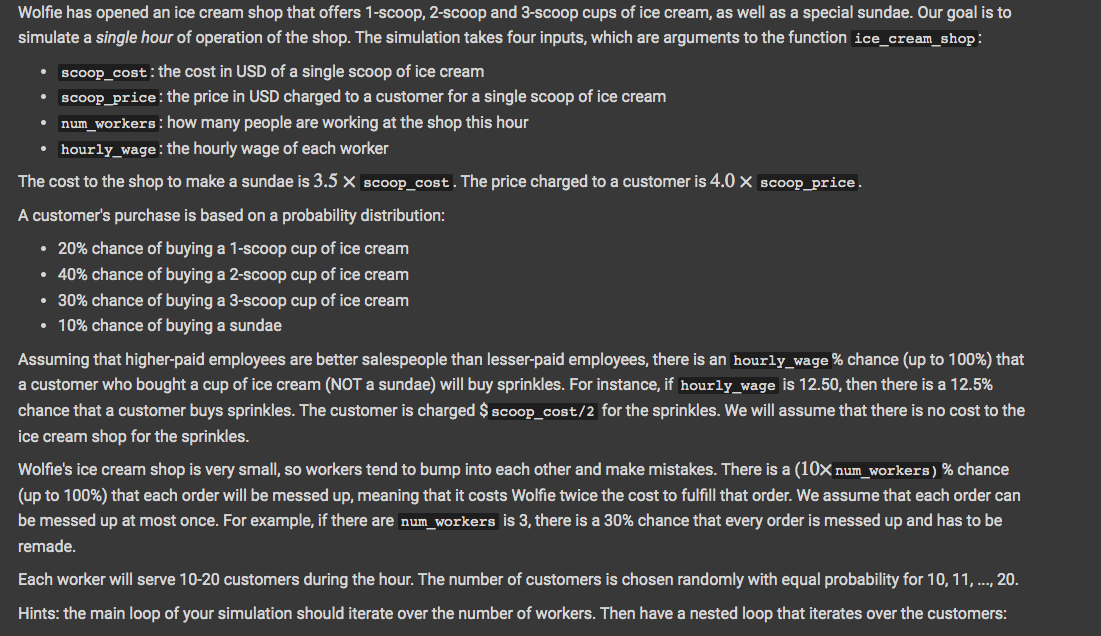 Solved Wolfie has opened an ice cream shop that offers | Chegg.com