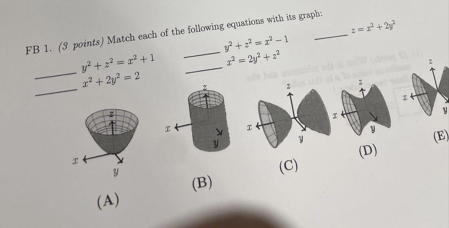 Solved FB 1. (3 points) Match each of the following | Chegg.com