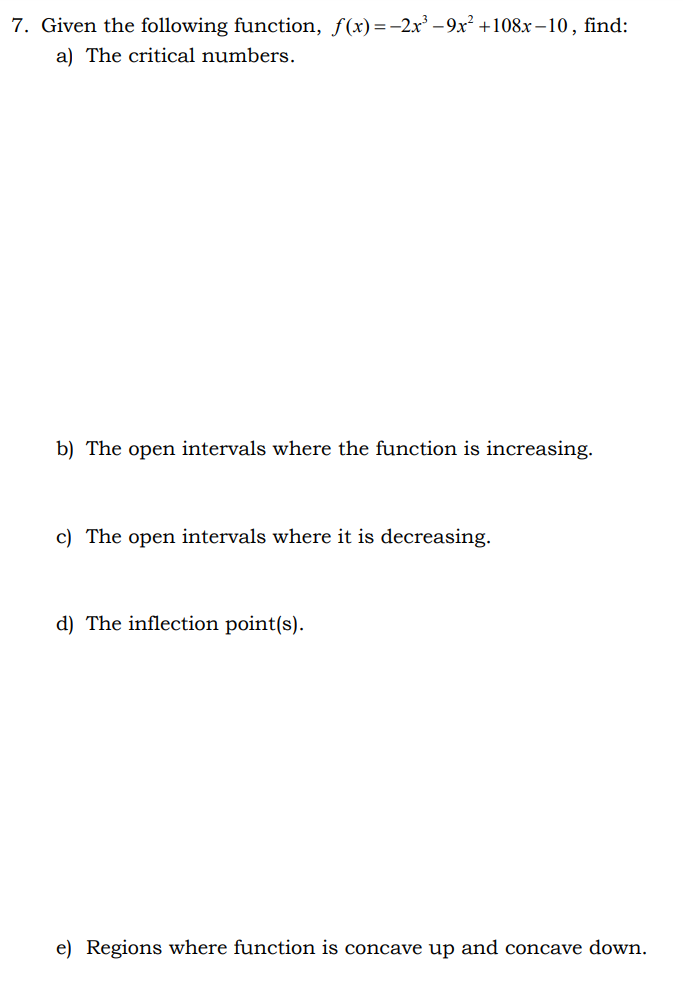 7. Given the following function, | Chegg.com