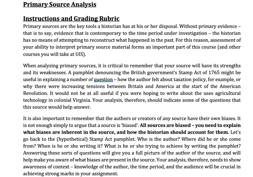 History Primary Source Analysis Essay Example Sitedoct