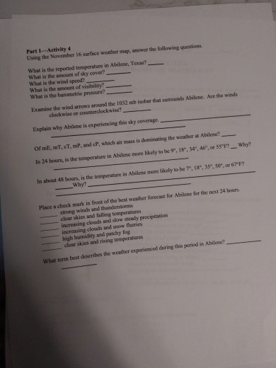 Solved Section Date Instructor Name Lesson 10 WEATHER Part 1 | Chegg.com