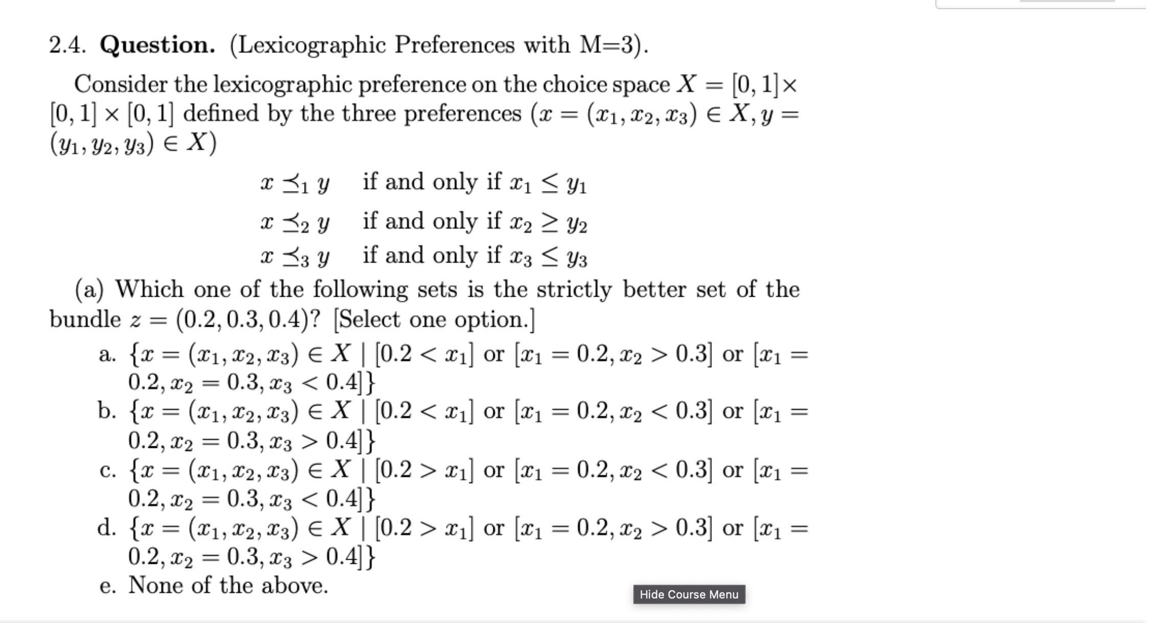 Solved 2 4 Question Lexicographic Preferences With M 3