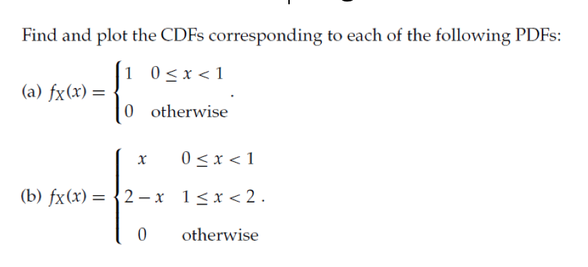 Solved Find and plot the CDFs corresponding to each of the | Chegg.com