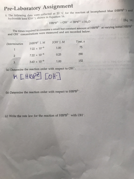 Solved Pre-Laboratory Assignment 1. The following data were | Chegg.com