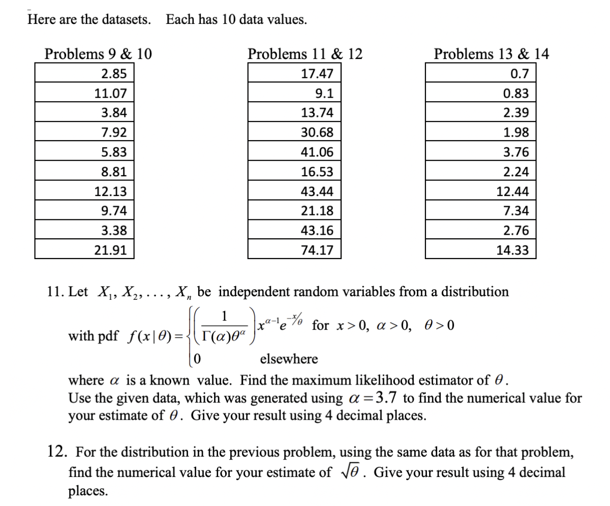 Solved Please answer problem 12. It does use the same data | Chegg.com