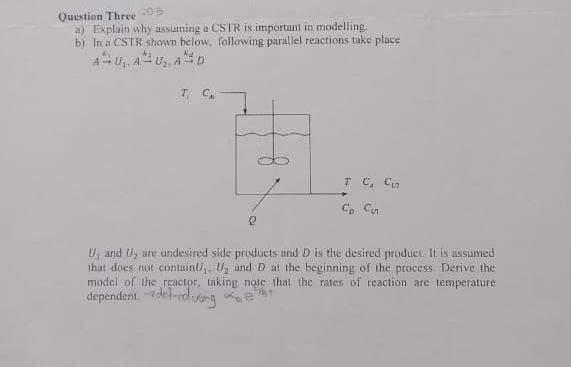 Solved b) ﻿In a CSTR shown below, following parallel | Chegg.com