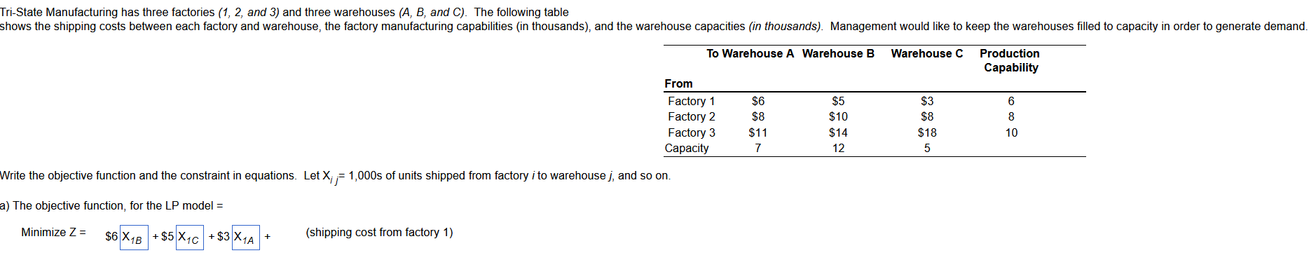 Solved Tri-State Manufacturing has three factories (1, 2, | Chegg.com
