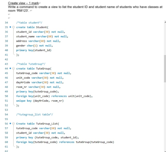 Solved Write a command to create a view to list the student | Chegg.com