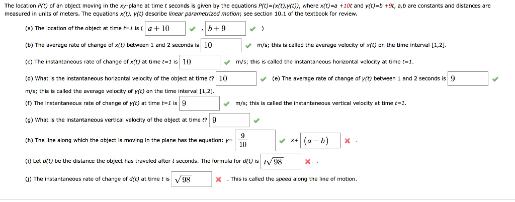 Solved The Location P T Of An Object Moving In The Xy Plane