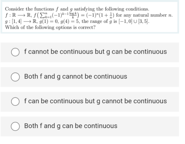 Solved Consider the functions f and g satisfying the | Chegg.com