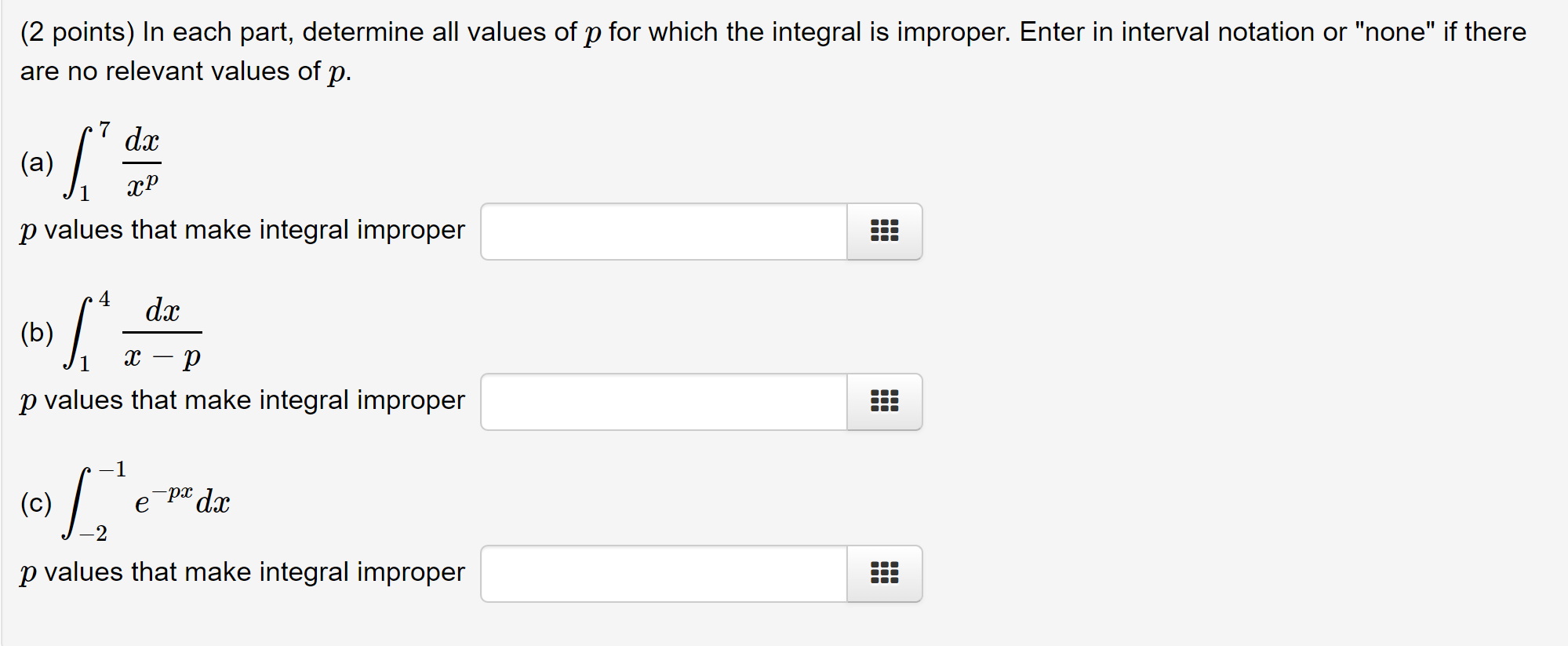 Solved (2 points) In each part, determine all values of p | Chegg.com