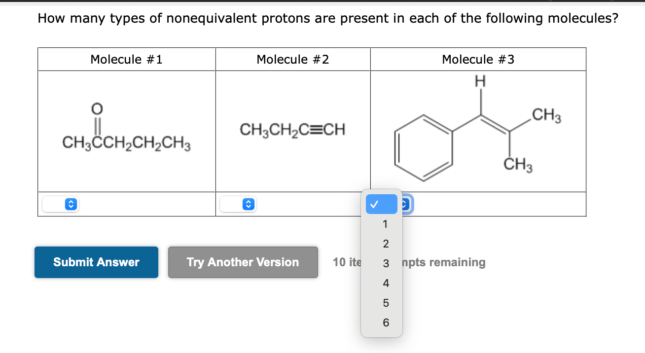 Solved How many types of nonequivalent protons are present | Chegg.com