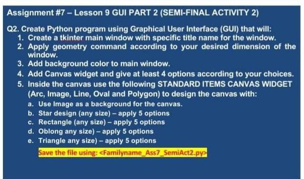 Solved Assignment #7 - Lesson 9 GUI PART 2 (SEMI-FINAL | Chegg.com