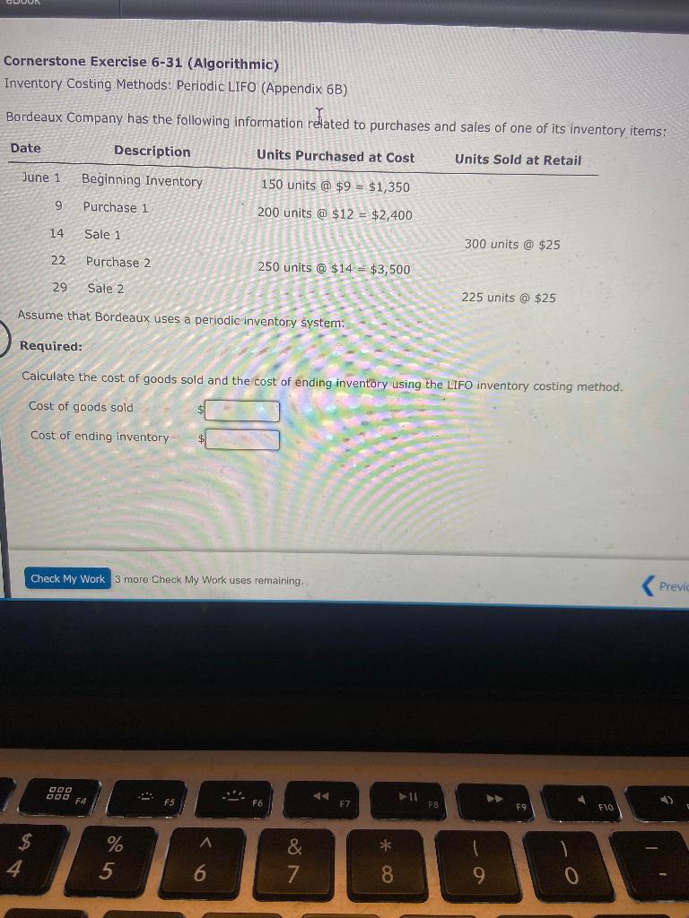 Solved Cornerstone Exercise 6-31 (Algorithmic) Inventory | Chegg.com