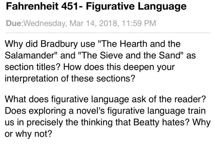 Fahrenheit 451- Figurative Language Due:Wednesday, | Chegg.com
