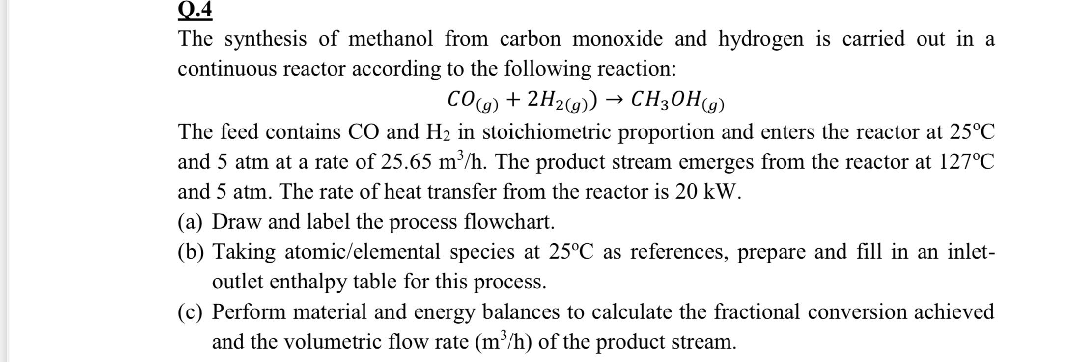 Solved 0.4The synthesis of ﻿methanol from carbon monoxide | Chegg.com