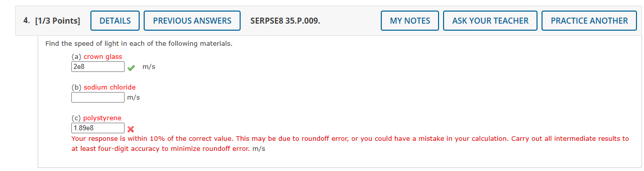 Solved Find the speed of light in each of the following | Chegg.com